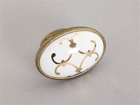 Ceramic Cabinet Knobs Antique Brass Oval Dresser Drawer Etsy