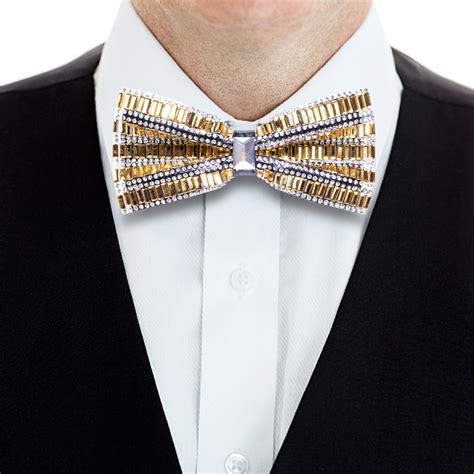 Golden White Rhinestone Bowtie Mens Pre Tied Bowtie For Party Ties2you