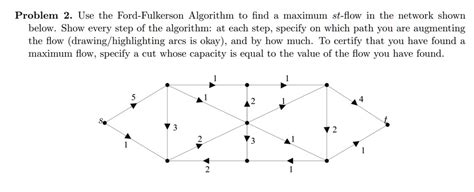 Problem 2 Use The Ford Fulkerson Algorithm To Find A Maximum St Flow In