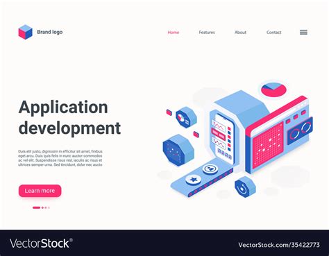 App Development Isometric Landing Page Royalty Free Vector