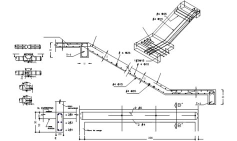 Staircase Section And Column Structure Cad Drawing Details Dwg File