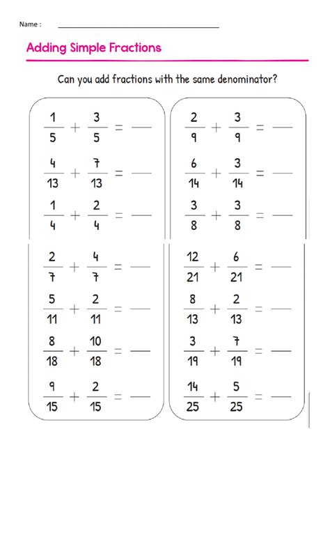 Adding And Subtracting Negative Fractions Worksheets Like Denominators