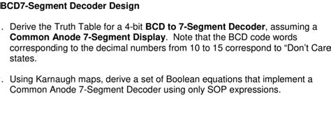 Solved Derive The Truth Table For A Bit Bcd To Segment Chegg