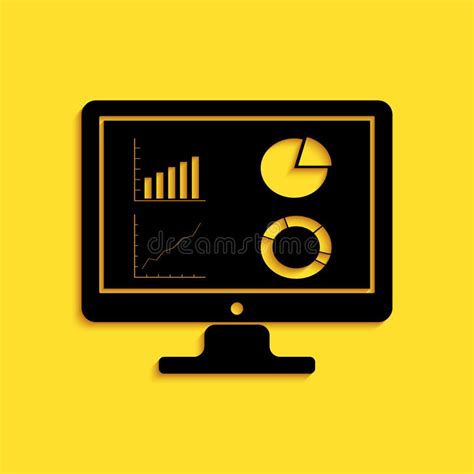 Black Computer Monitor With Graph Chart Icon Isolated On Yellow Background Report Text File