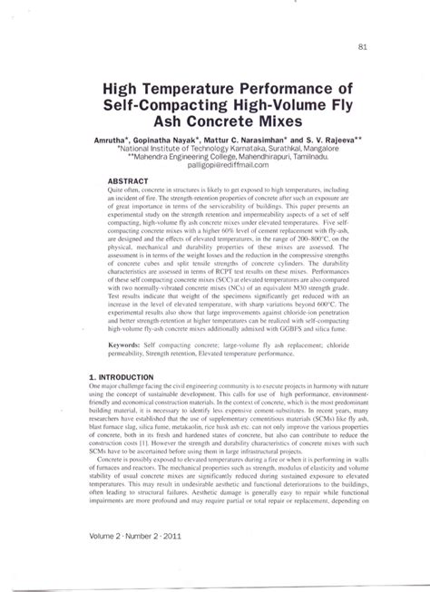 Pdf High Temperature Performance Of Self Compacting High Volume Fly Ash Concrete Mixes