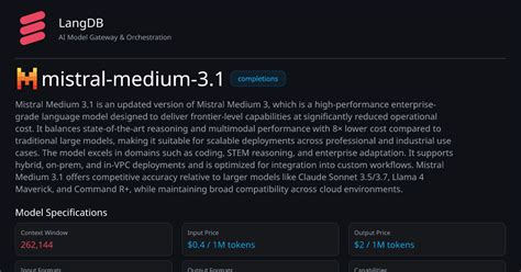 mistral medium 3 1 by openrouter ai model pricing performance and api access langdb