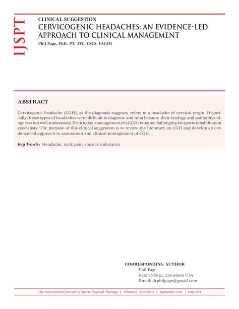 Pdf Cervicogenic Headaches An Evidence Led Approach To Clinical