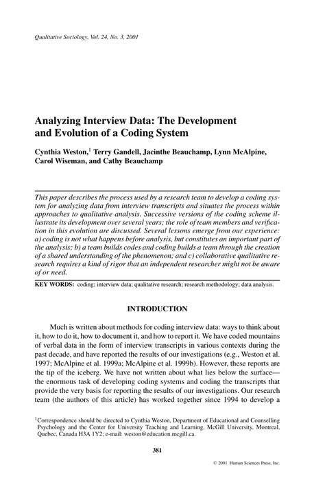 Pdf Analyzing Interview Data The Development And Evolution Of A Coding System