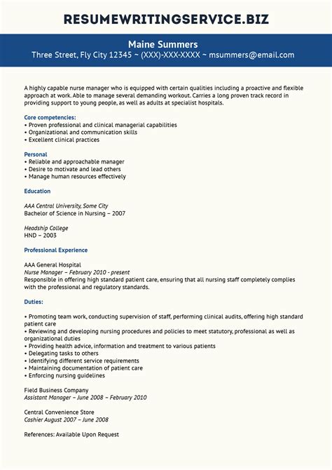 Nurse Manager Resume Template Free