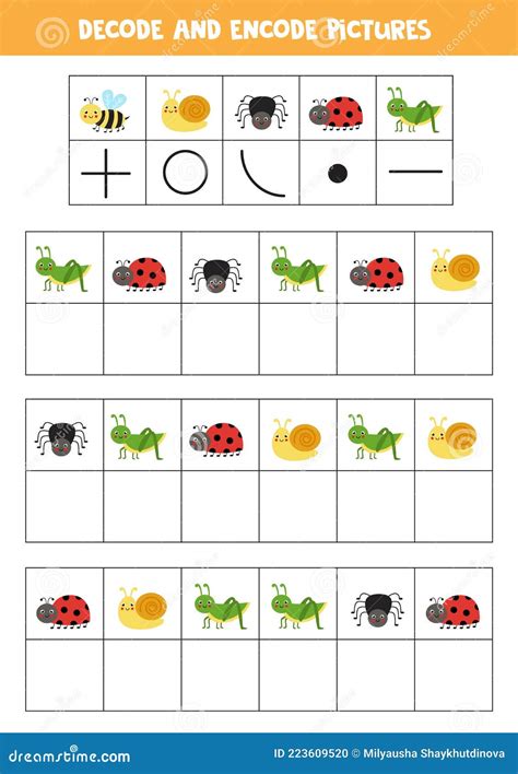 Decode And Encode Pictures Write The Symbols Under Cute Farm Animals