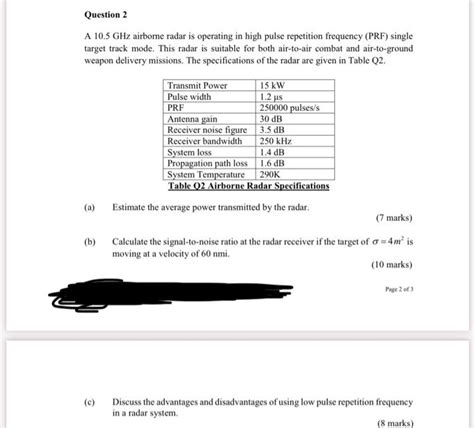 Question 2 A 105 Ghz Airborne Radar Is Operating In High Pulse
