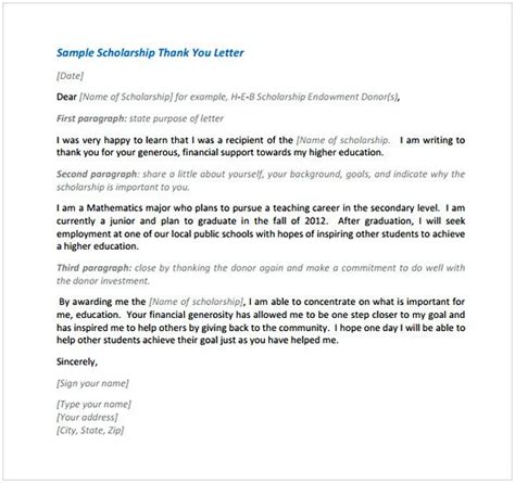 Sample Scholarship Thank You Letter Artofit