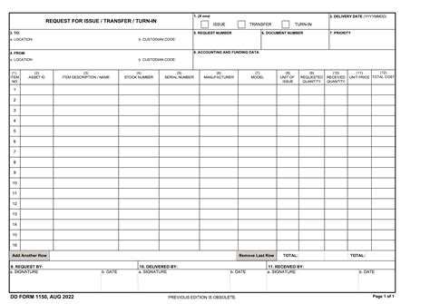 Fill Form Dd 1150 2025 2026 Request For Issue Transfer Turn In