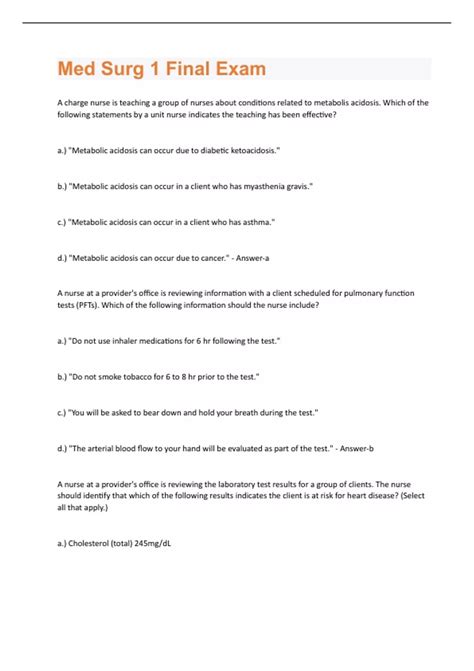 Med Surg 1 Final Exam Questions And Answers Graded A Med Surg 1 Stuvia Us