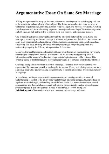 Argumentative Essay On Same Sex Marriage Pdf