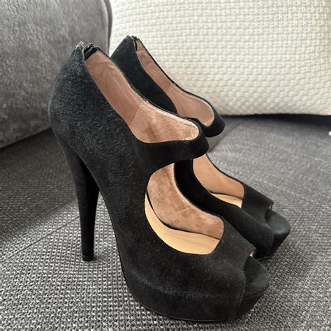 Black Suede Leather Platform Heels Glamour Size 7 Depop