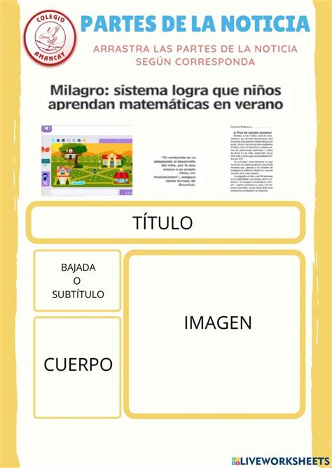 Partes De La Noticia Online Worksheet For 2