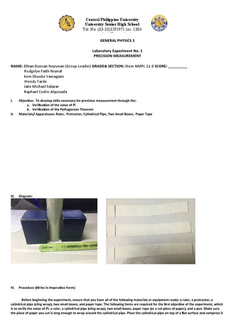 Laboratory Experiment 1 Precision Measurement Download Free Pdf