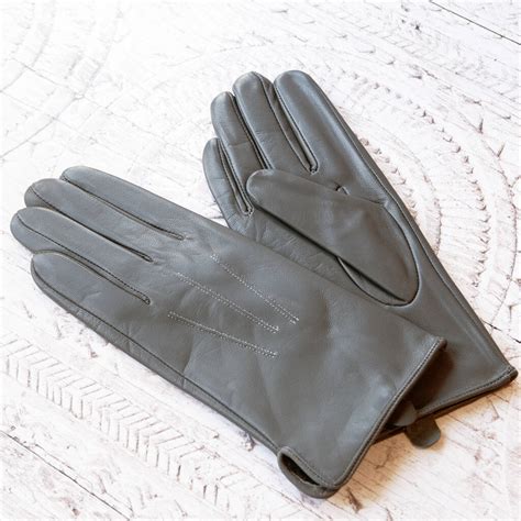 Soft Grey Leather Gloves With Stitching Detail By Grace And Valour