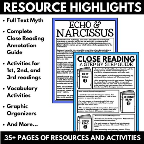 Echo And Narcissus Myth Greek Mythology Unit Close Reading Passage Activities