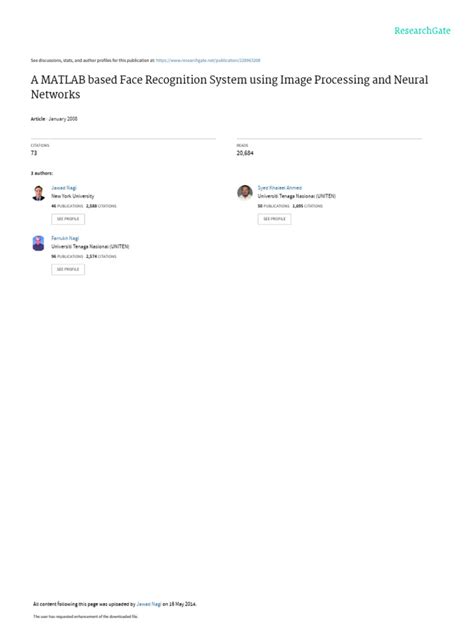 A Matlab Based Face Recognition System Using Image Pdf Applied Mathematics Artificial