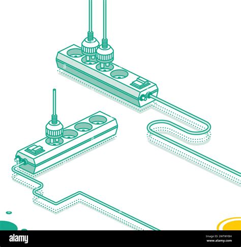Modern Electric Extension Cord With Plug Electrical Power Socket Strip Vector Illustration