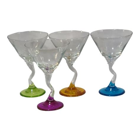 Vintage Colorful Candy Bases Zic Zac Stem Martini Glasses Set Of 4 Chairish