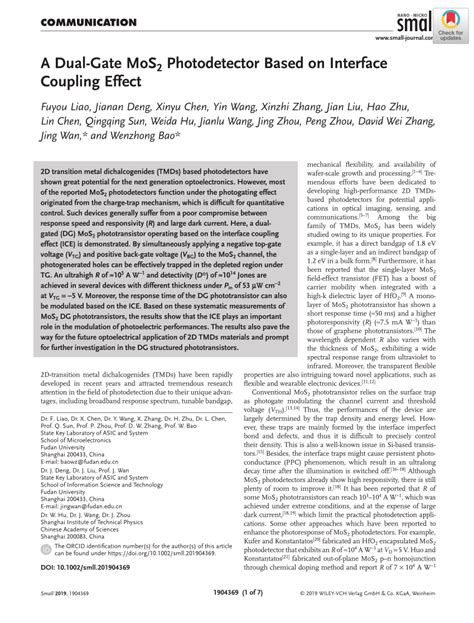 Pdf A Dual‐gate Mos2 Photodetector Based On Interface Coupling Effect