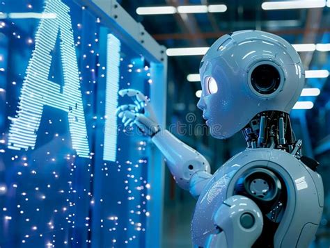 Robot Interacting With Ai Display Stock Illustration Illustration Of