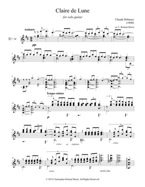 Claire De Lune By Claude Debussy Classical Guitar Guitar Solo