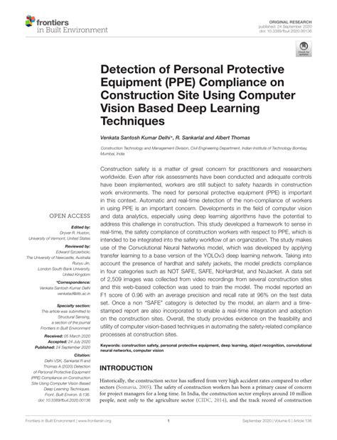 Pdf Detection Of Personal Protective Equipment Ppe Compliance On