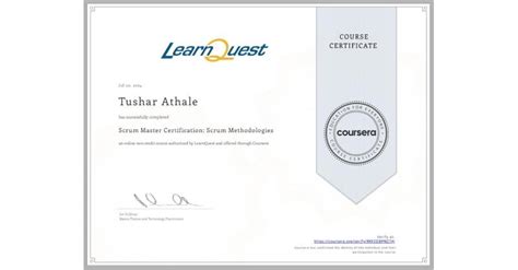 Completion Certificate For Scrum Master Certification Scrum