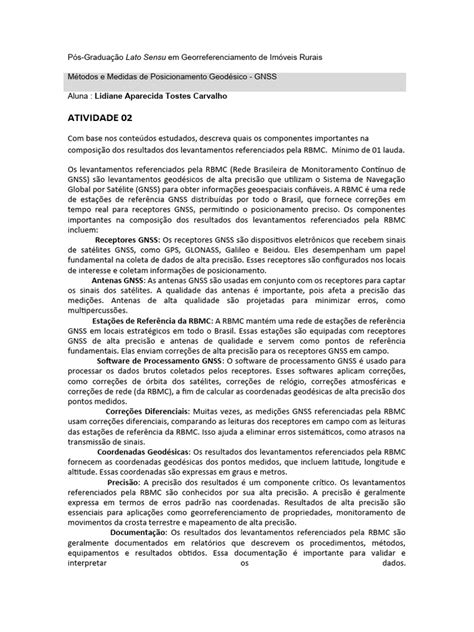 a rbmc atividade 2 métodos e medidas de posicionamento geodésico gnss