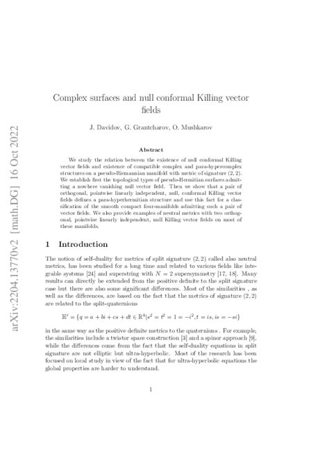 Pdf Complex Surfaces And Null Conformal Killing Vector Fields