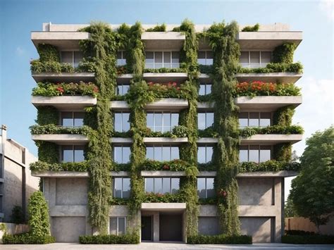 Fachada De Un Edificio De Varios Pisos Con Plantas Trepadoras Y