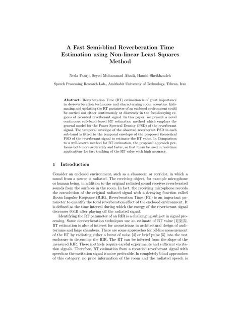 Pdf A Fast Semi Blind Reverberation Time Estimation Using Non Linear