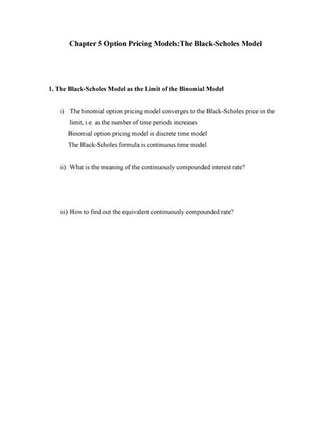 Chapter 5 Option Pricing Models Chapter 5 Option Pricing Modelsthe