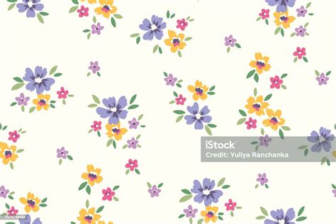 매끄러운 꽃 무늬 흰색 배경에 작고 귀여운 꽃이 있는 소박한 Ditsy 프린트 벡터 0명에 대한 스톡 벡터 아트 및 기타 이미지 0명 개화기 고풍스런 Istock