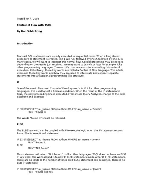 Control Of Flow With Tsql Pdf Boolean Data Type Computer Science
