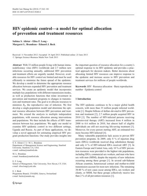 Hiv Epidemic Control A Model For Optimal Allocation Of Prevention And