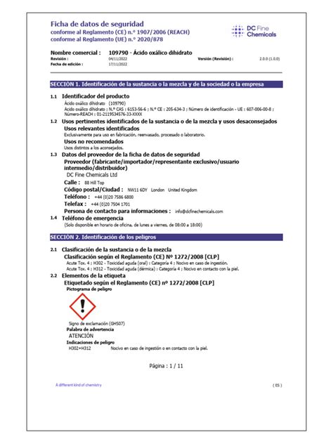 Acido Oxalico Dihidrato Pdf Agua Toxicidad