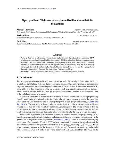 Pdf Open Problem Tightness Of Maximum Likelihood Semidefinite