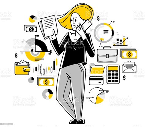 차트와 막대 벡터 개요 그림으로 작업하는 금융가 재무 데이터로 작업하는 여성 회계사 투자를 다루는 분석가 고문 개선에 대한 스톡 벡터 아트 및 기타 이미지 Istock