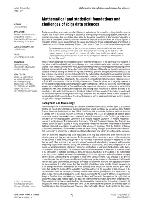 PDF Mathematical And Statistical Foundations And Challenges Of Big Data Sciences