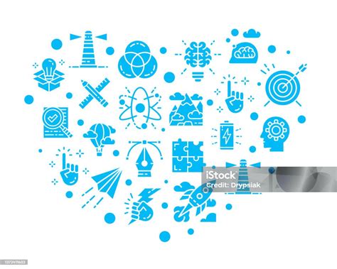 하트 모양으로 설정된 창의적인 컬러 아이콘 혁신 시작 아트 워크 프로젝트 흰색 배경에 격리 된 아이디어 배너 아이콘 개념에 대한 스톡 벡터 아트 및 기타 이미지 Istock