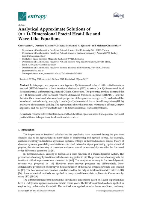 Pdf Analytical Approximate Solutions Of N 1 Dimensional Fractal Heat Like And Wave Like