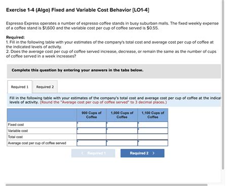 Solved Exercise Algo Fixed And Variable Cost Behavior Chegg