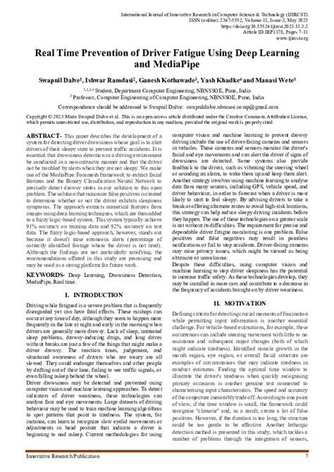 Pdf Real Time Prevention Of Driver Fatigue Using Deep Learning And