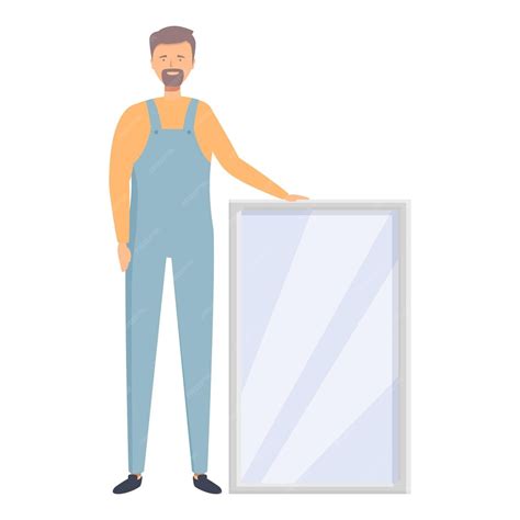 Vidriero Sosteniendo Una Gran Vidriera De Ventana Sonriendo En El Trabajo Vector Premium