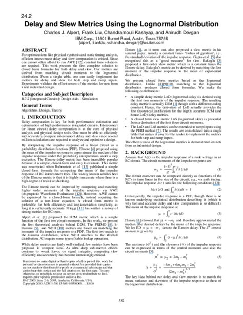 Pdf Delay And Slew Metrics Using The Lognormal Distribution
